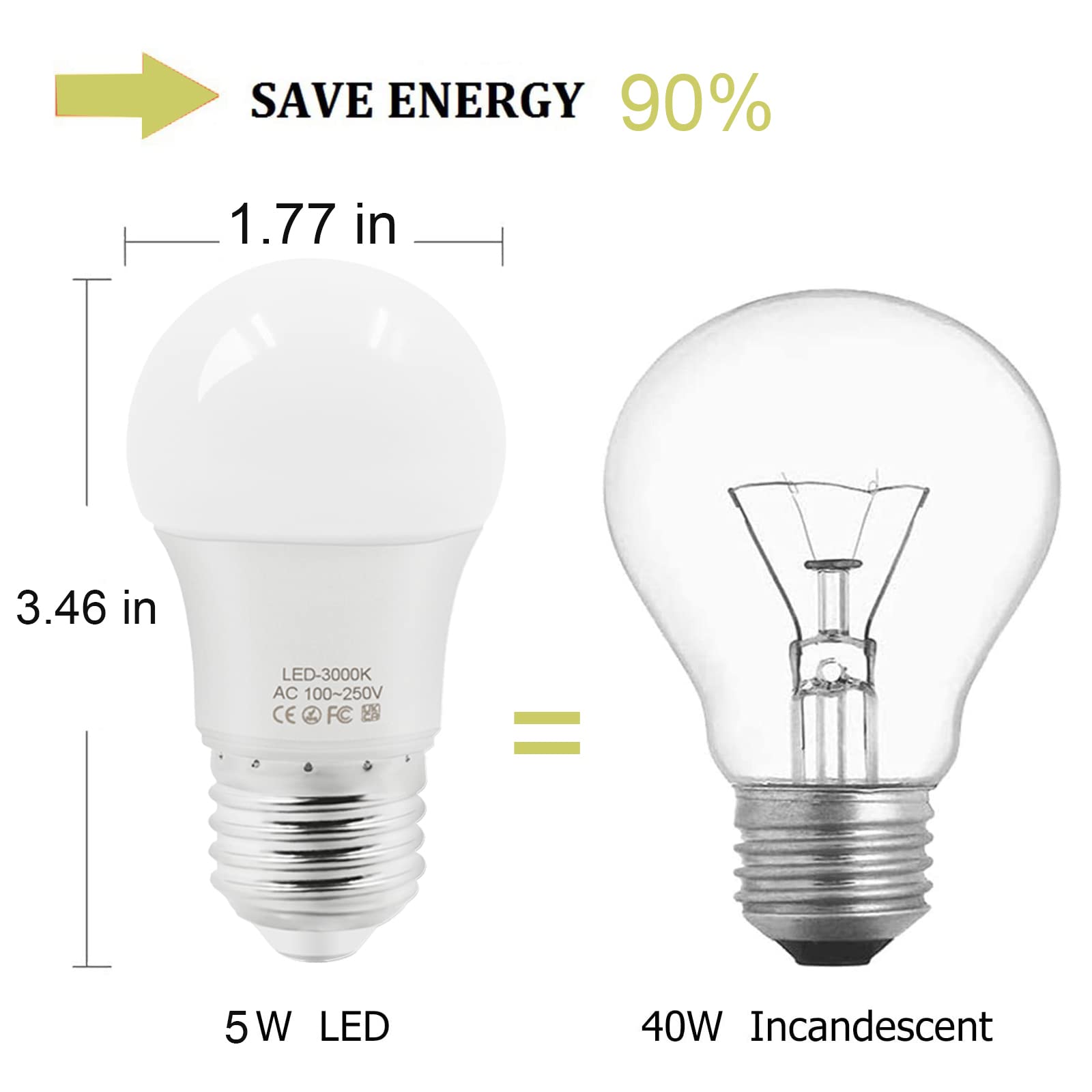 40W Refrigerator Light Bulb Small A15 & G45 LED Bulb Non-Dimmable,5W(40 Watt Equivalent),E26 Base,Soft White 3000K,450 Lumen,120V LED Appliance Bulb for Kitchen,Freezer,Ceiling Fan,Floor Lamp(12 Pack)