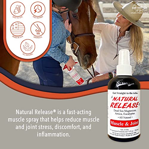 Four-Oaks Farm Ventures, Natural Release Muscle Spray Treatment - Horse Liniment for Sore Muscles, Joint Pain, Tendon & Inflammation Relief - Easy to Use, Fast Acting, Alcohol & Menthol Free (8 oz)