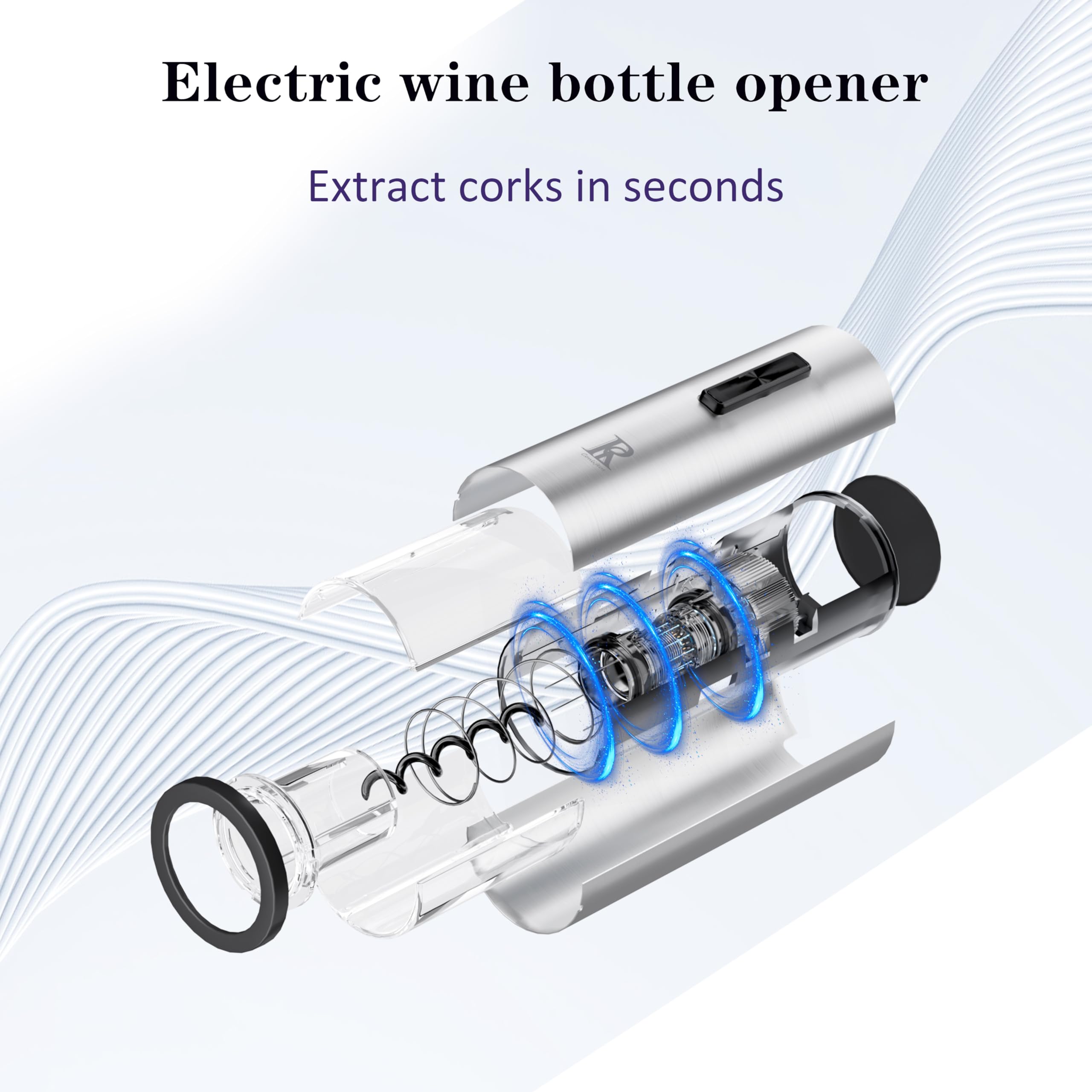 R Conlifeus Electric Wine Opener Rechargeable, One-touch Automatic Wine Bottle Corkscrew Opener (Stainless Steel) Set,Ideal Wine Accessories and Wine Gift Sets