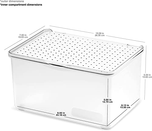 madesmart Medium Stacking Lid Storage Bin for Bathroom Organization, Plastic Bathroom Storage Bin with Dry-Erase Space, Frost
