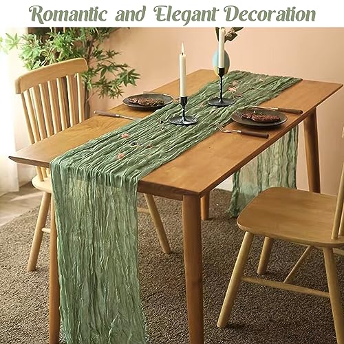 6 Pieces Sage Green 10FT Cheesecloth Table Runner Boho Gauze Fabric Table Runner Rustic Sheer Runner for Wedding Birthday Baby Shower Party Boho Table Decoration(Sage Green)