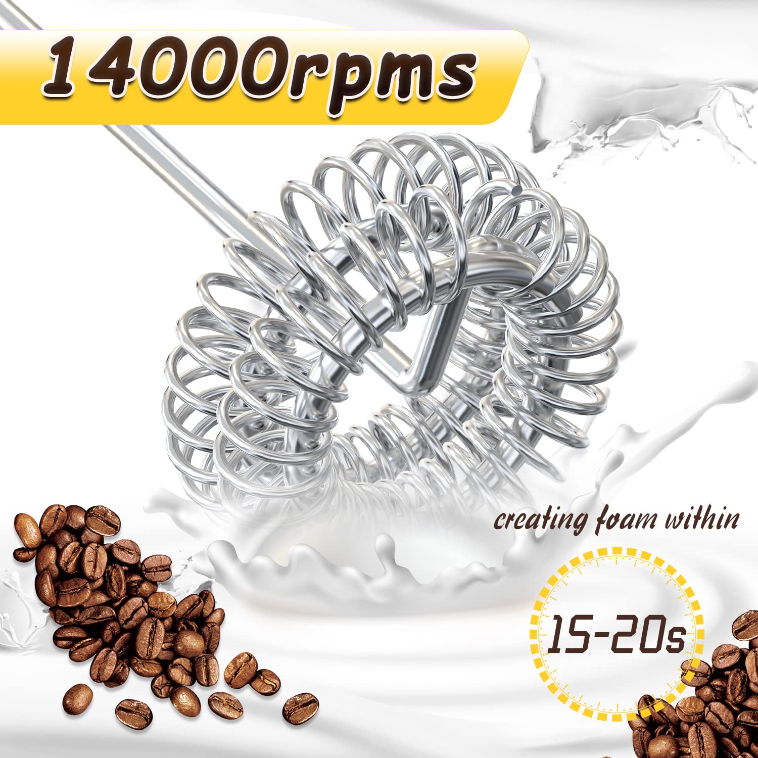 Electric Milk Frother, Handheld with Stainless Steel Stand USB-charging Foam Maker, DOUBLE WHISK Mini Blender and Electric Mixer Coffee Frother for Frappe, Latte, Matcha(USB-charging)