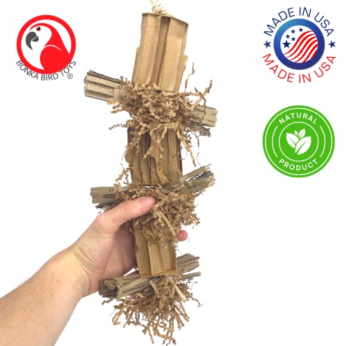 Bonka Bird Toys 3858 Duo Natural Boxy Eddy Foraging Shred Small Medium Bird Toy Cardboard Waffle Crinkly Paper Conures Parakeets African Greys and Other Similar Birds
