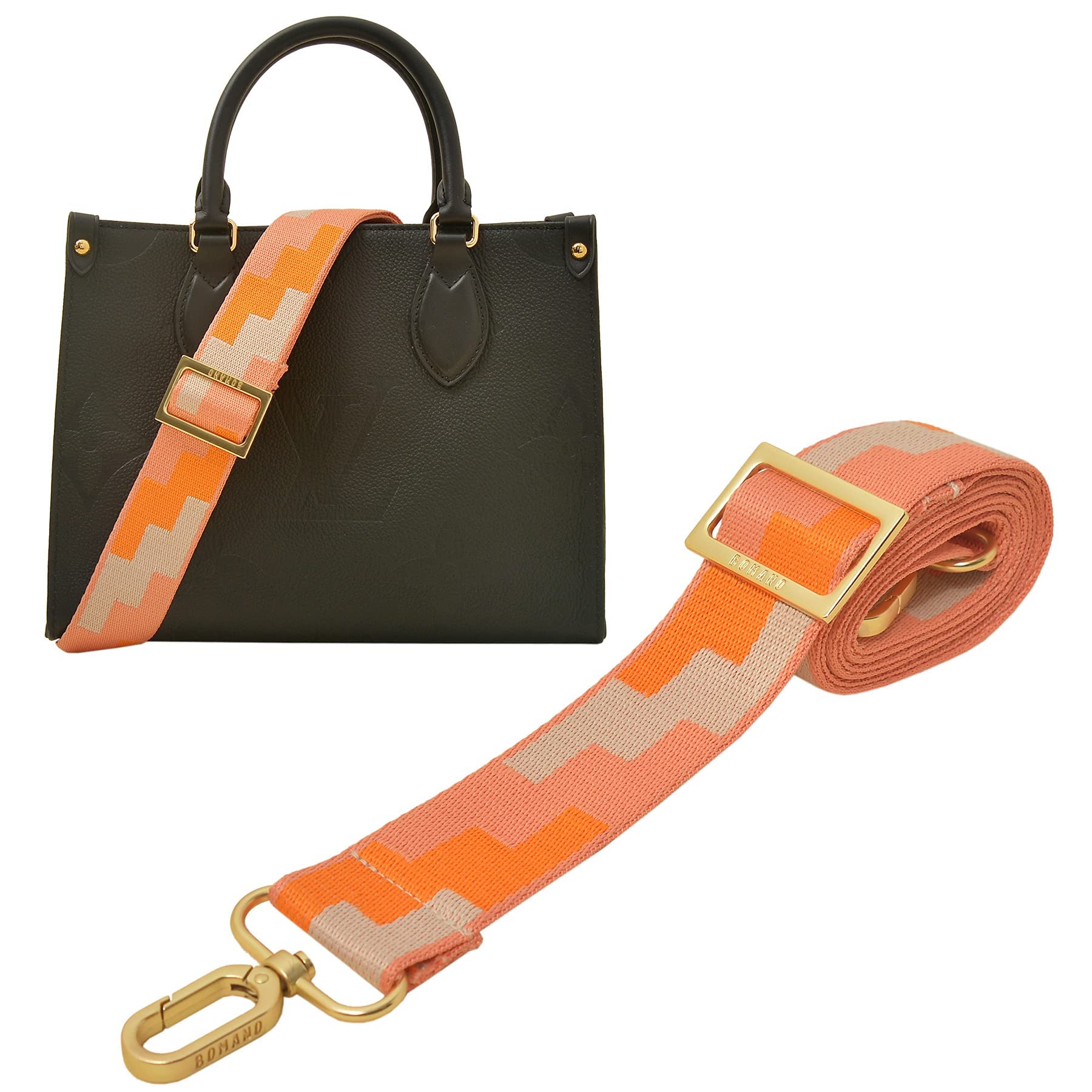 BOMANO Orange Purse Strap Crossbody Replacement for Handbag Adorned Fashion Guitar Shoulder Bag Straps for Women Matte Gold 57inch Long Extender (Flora Orange)
