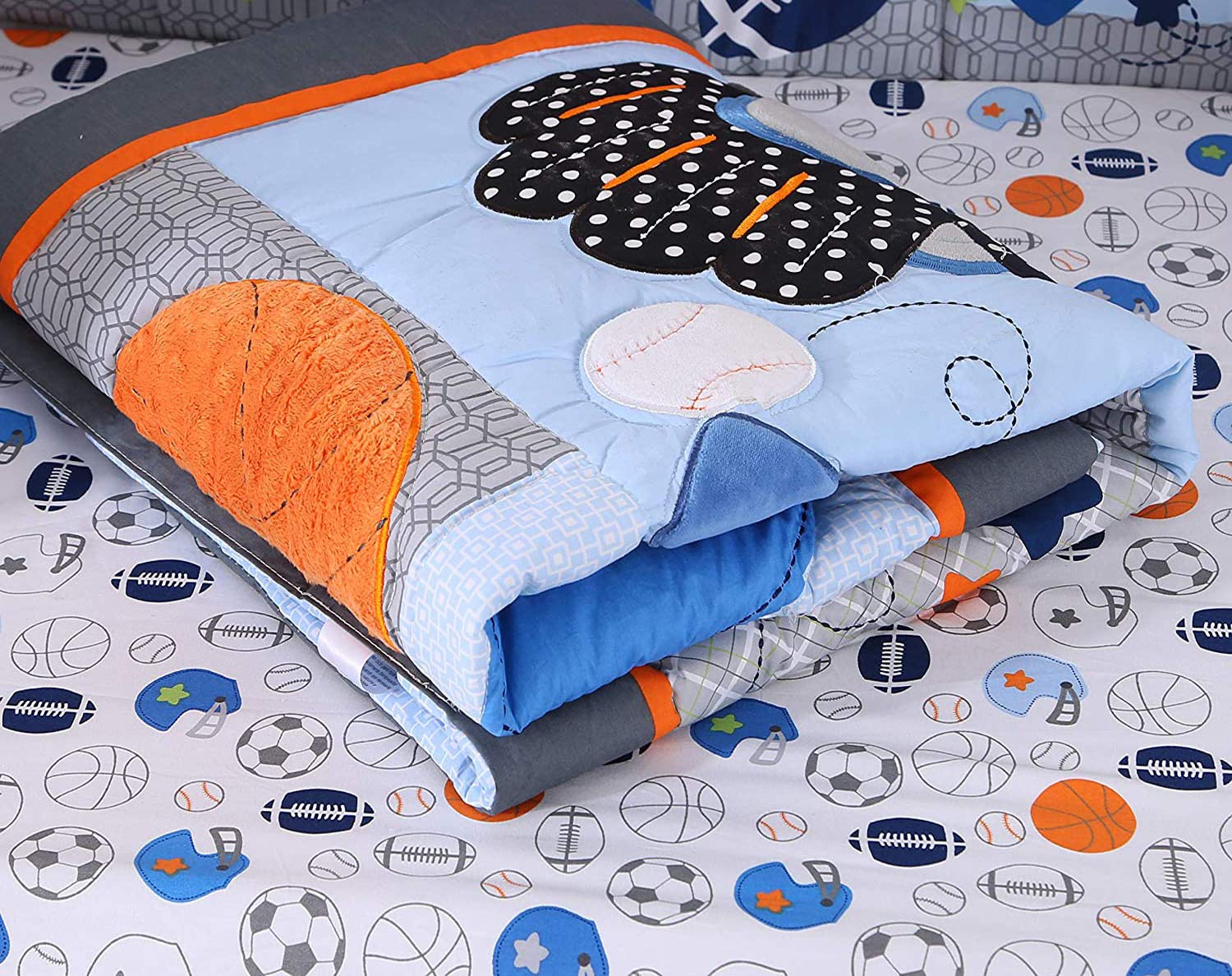 VIVILINEN Baby Crib Bedding Set for Boys 3 Pieces Blue Sports Baseball Originals Soft Toddler Nursery Bedding Sets