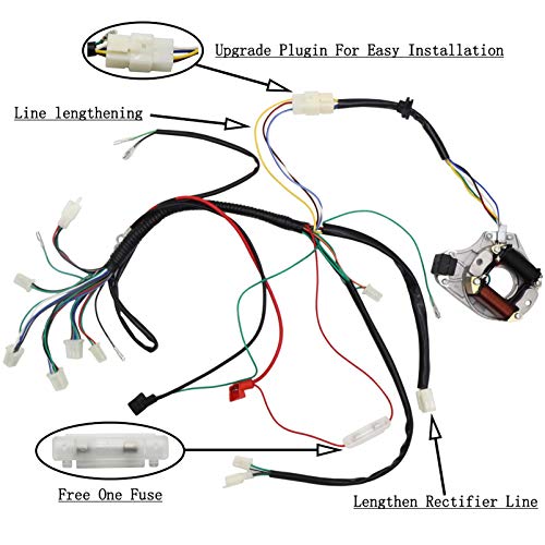 Complete Electrics Wiring Harness Stator Coil CDI Solenoid Relay Spark Plug for 4 Wheelers Stroke ATV (50cc 70cc 110cc 125cc) Pit Quad Dirt Bike taotao Go Kart by OTOHANS AUTOMOTIVE