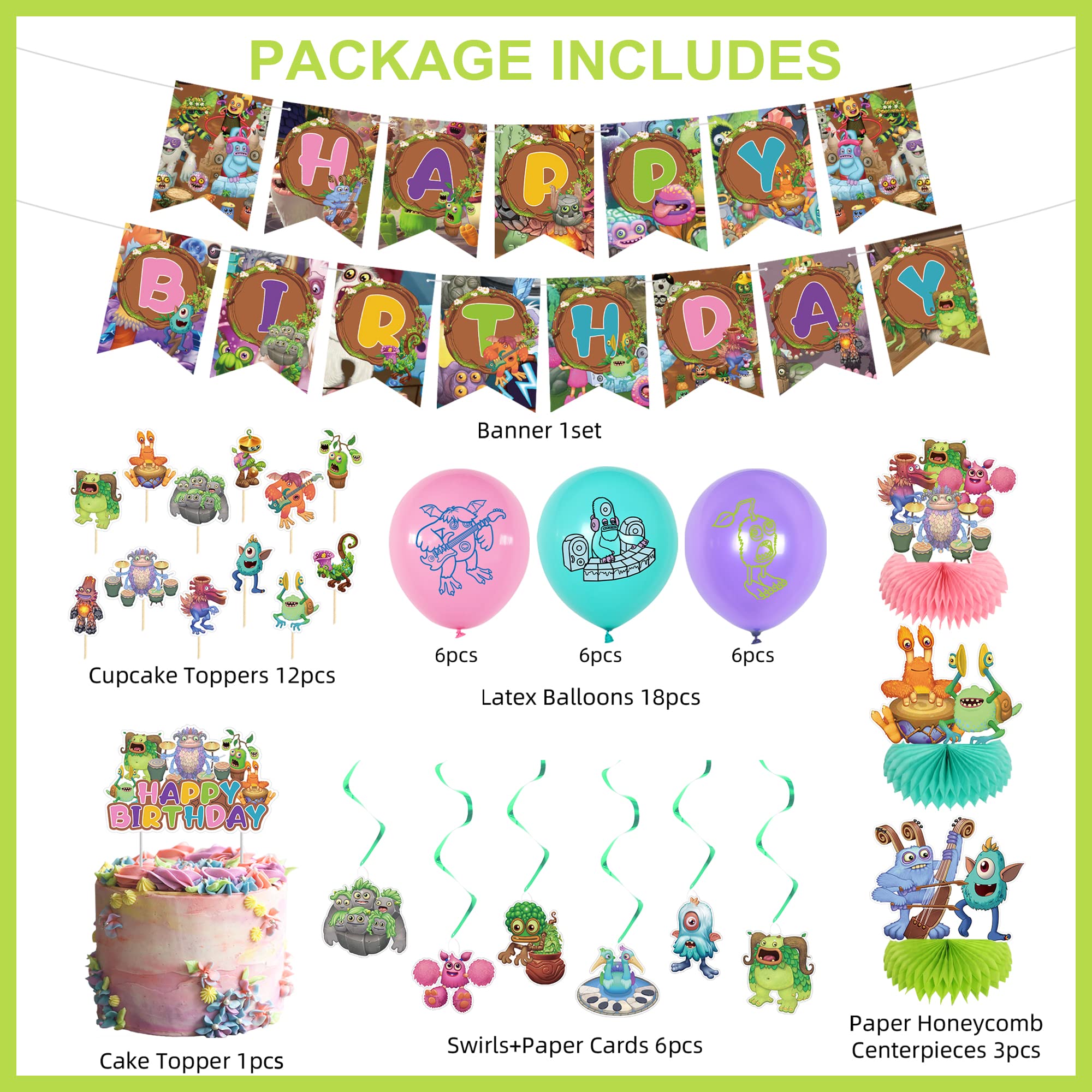 41 Pcs 𝓢𝓲𝓷𝓰𝓲𝓷𝓰 𝓜𝓸𝓷𝓼𝓽𝓮𝓻𝓼 Party Supplies Set Include Birthday Banner, Honeycomb Centerpieces, Cupcake Topper, Latex Balloons, 𝓢𝓲𝓷𝓰𝓲𝓷𝓰 𝓜𝓸𝓷𝓼𝓽𝓮𝓻𝓼 Theme Hanging Swirls for Adult Kids Birthday Party