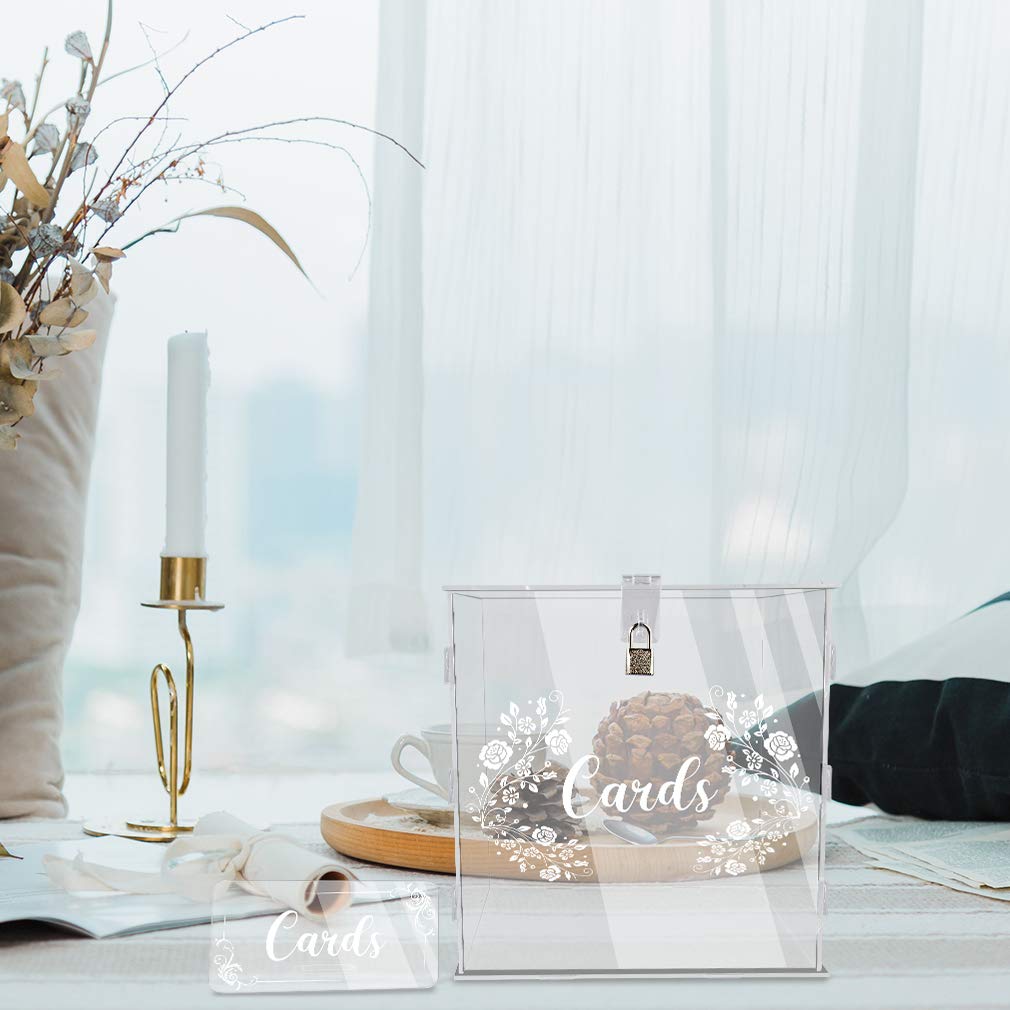 Wedding Card Box Arcylic Clear Card Box with Lock for Wedding Reception Gift Card Box Money Box Holder with Sign for Birthday Anniversaries Bridal Baby Shower