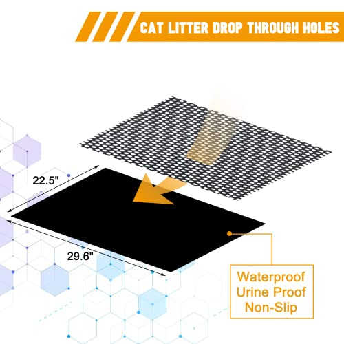 Cat Litter Mat Trapping Litter Box With Handles Honeycomb Double Layer Design - Super Size,Kitty Box Litter Mats for Floor Non-Slip Waterproof Urine Proof Easy Clean Scatter Control,22.5"x 29.6"