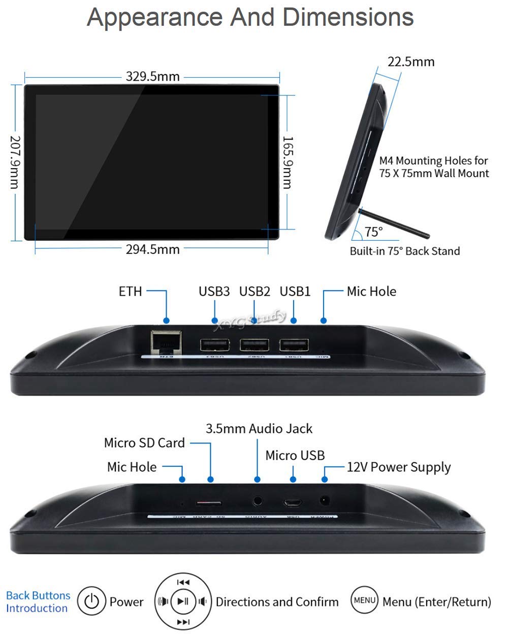 XYGStudy 13.3 inch IPS Display Monitor Capacitive Touch Control Panel Magic Mirror Screen Resolution 1920x1080 Voice Assistant with Raspberry Pi 3 A+ Inside Mini Computer Showing News Weather Time