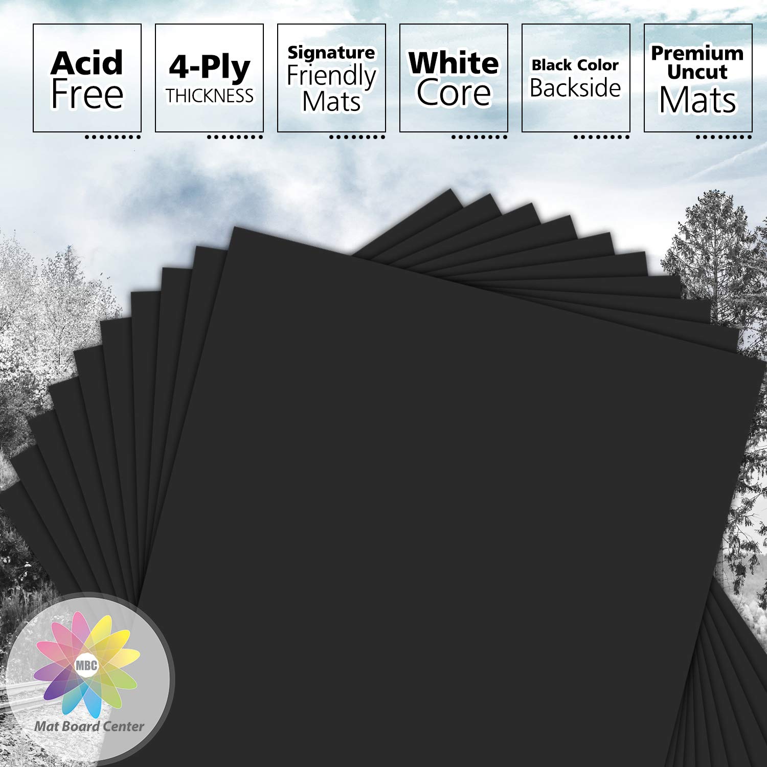 Mat Board Center, 10 Pack 16x20 Black Uncut Mat Boards/Backing Matt Boards for Crafts, Frames, Photos and More