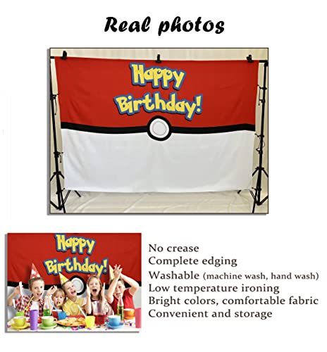 5x3ft Cartoon Video Game Birthday Photography Backdrops Magical Pet Red and White Ball Photo Background Party Table Banner Back Drop Decor
