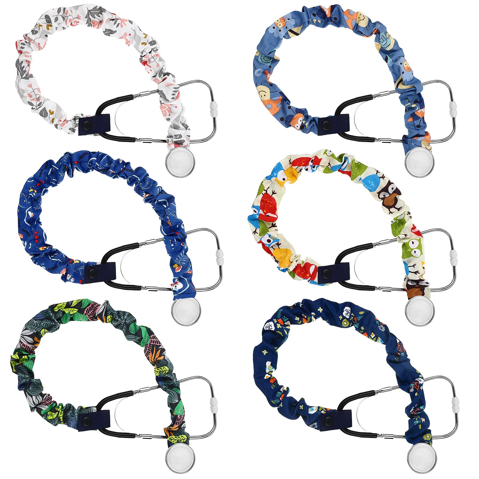 6 Pieces Stethoscope Cover Scrunchie 6 Kinds of Patterns Colors Cloth Stethoscope Sleeve Compatible with Your Stethoscope or Others with Removable Tube Stethoscope Covers for Nurses Doctors