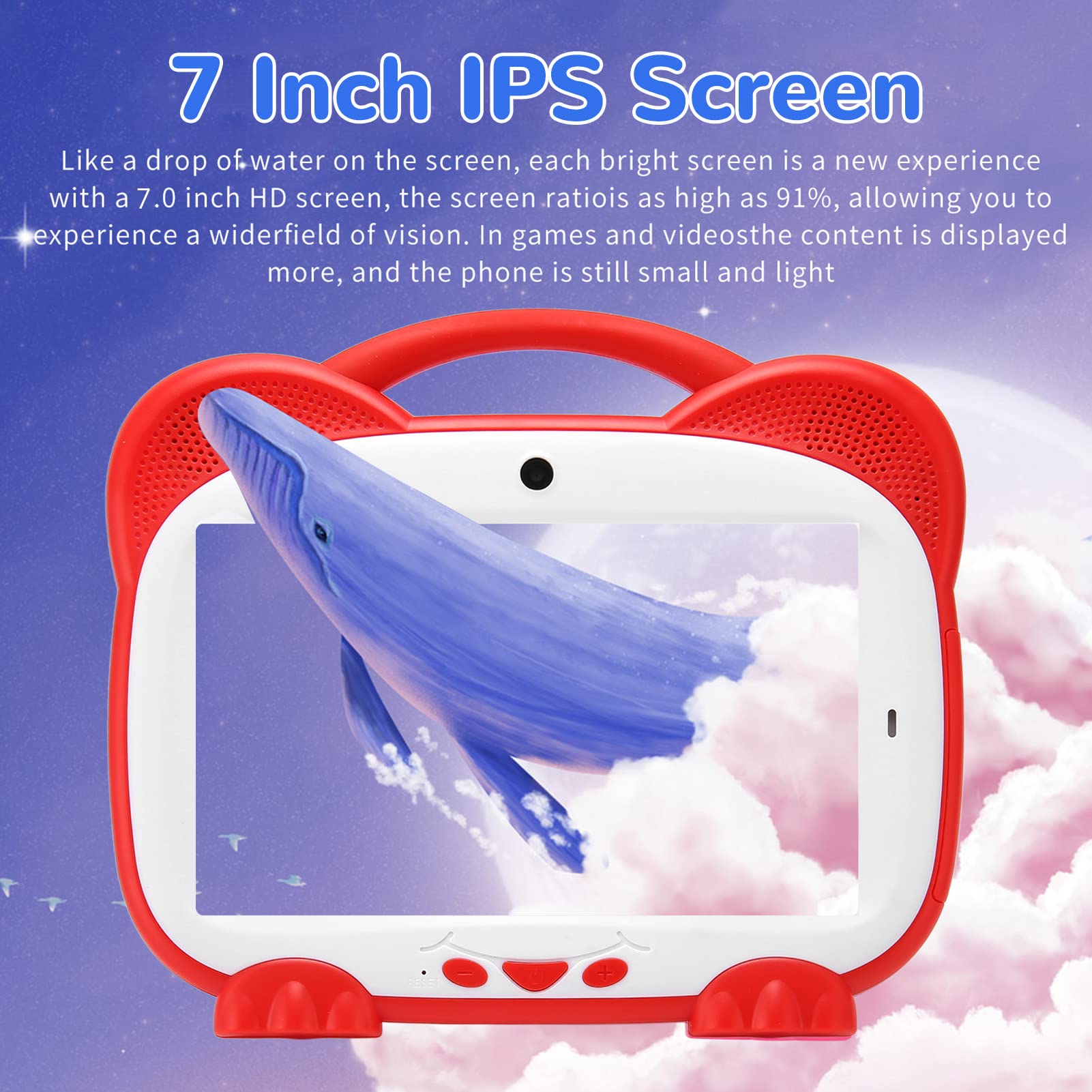 7 Kids Tablet, Toddler Tablet Smart Touch Tablet Support Bluetooth WiFi, 4GB 32GB Dual Camera Quad Core Android 10.0 Tablet with Three Card Slot, 5500mAh Battery (Red)