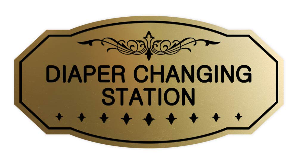 Signs ByLITA Victorian Diaper Changing Station Sign(Brushed Gold) - Small