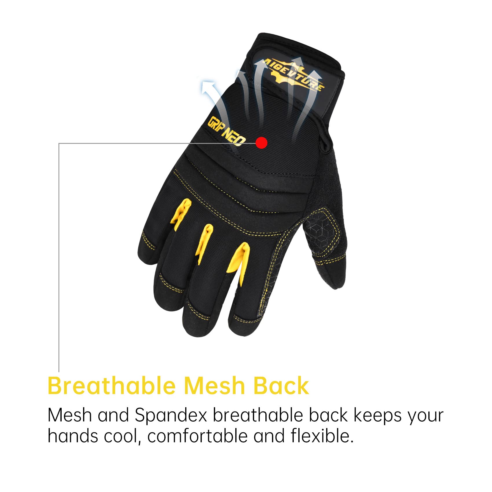 AIGEVTURE Mens Work Gloves with Grip Touchscreen Fingertips 3D Impact Resistant Knuckle Strips Durable Palm
