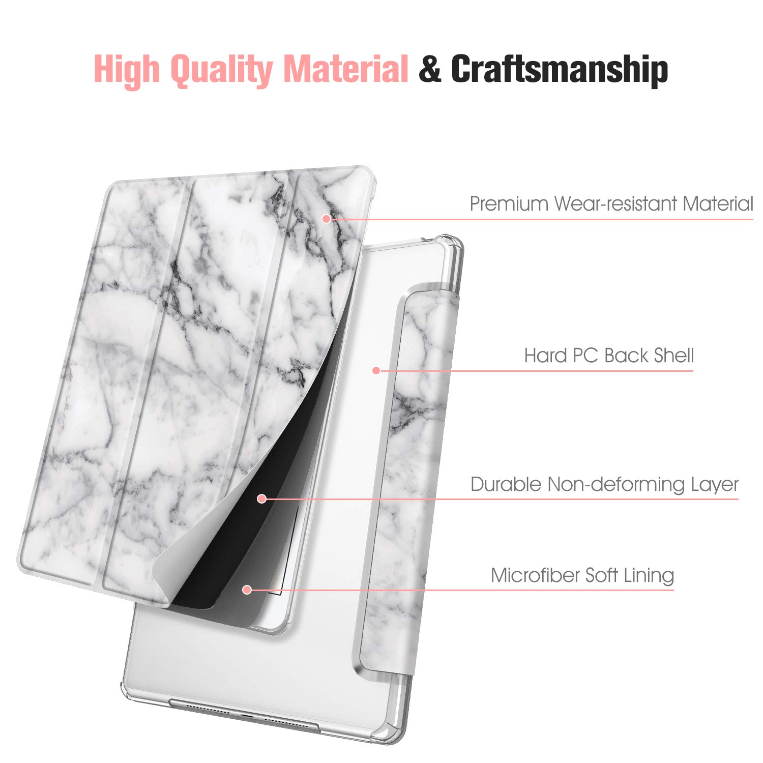 Fintie Case for iPad 10.2 Inch 9th Generation (2021) / 8th Generation (2020) / 7th Gen (2019)- Lightweight SlimShell Stand Cover with Translucent Hard Back Protector, Auto Sleep/Wake, Marble White