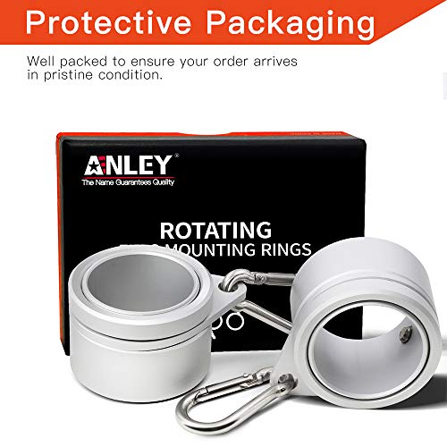 Anley 1.26" Aluminum Flagpole Mounting Rings Set - Anti Wrap 360° Rotatable Ring with Carabiners - Ideal for 1-1/4 Inch Diameter Flag Pole & Flag with 2 Grommets (Silver, Pack of 2)