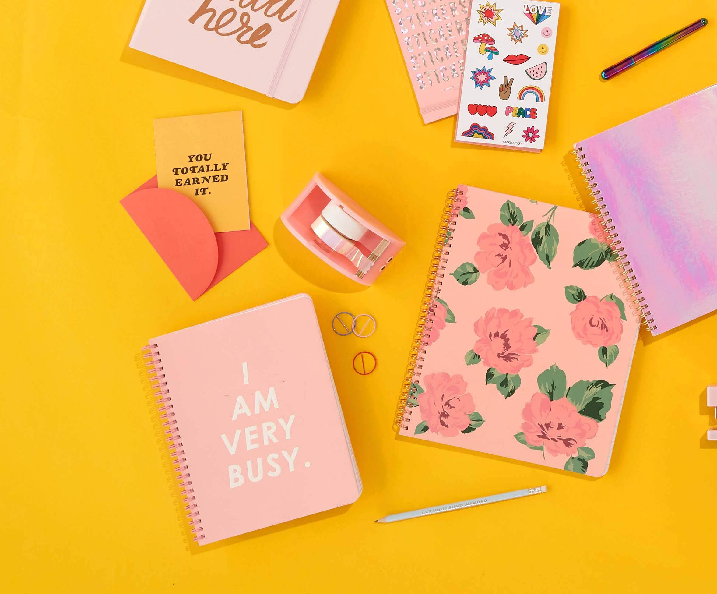 ban.do Rough Draft Mini Spiral Notebook, 9" x 7" with Pockets and 160 Lined Pages, I Am Very Busy