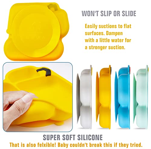 Baby Plate Silicone Divided, Suction Toddler Plates Dishes for Toddler Kids Self Feeding, BPA Free, Microwave & Dishwasher Safe(Yellow)