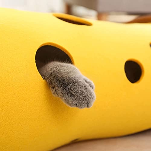 Cat Tunnels Bed, Foldable Pet Tunnel Tube Bed with Holes, DIY Cats Play Mat Cat Activity Rug Toy for Interactive/Exercise Felt Cloth Random Combinations and Infinite Extension (Grey Yellow)