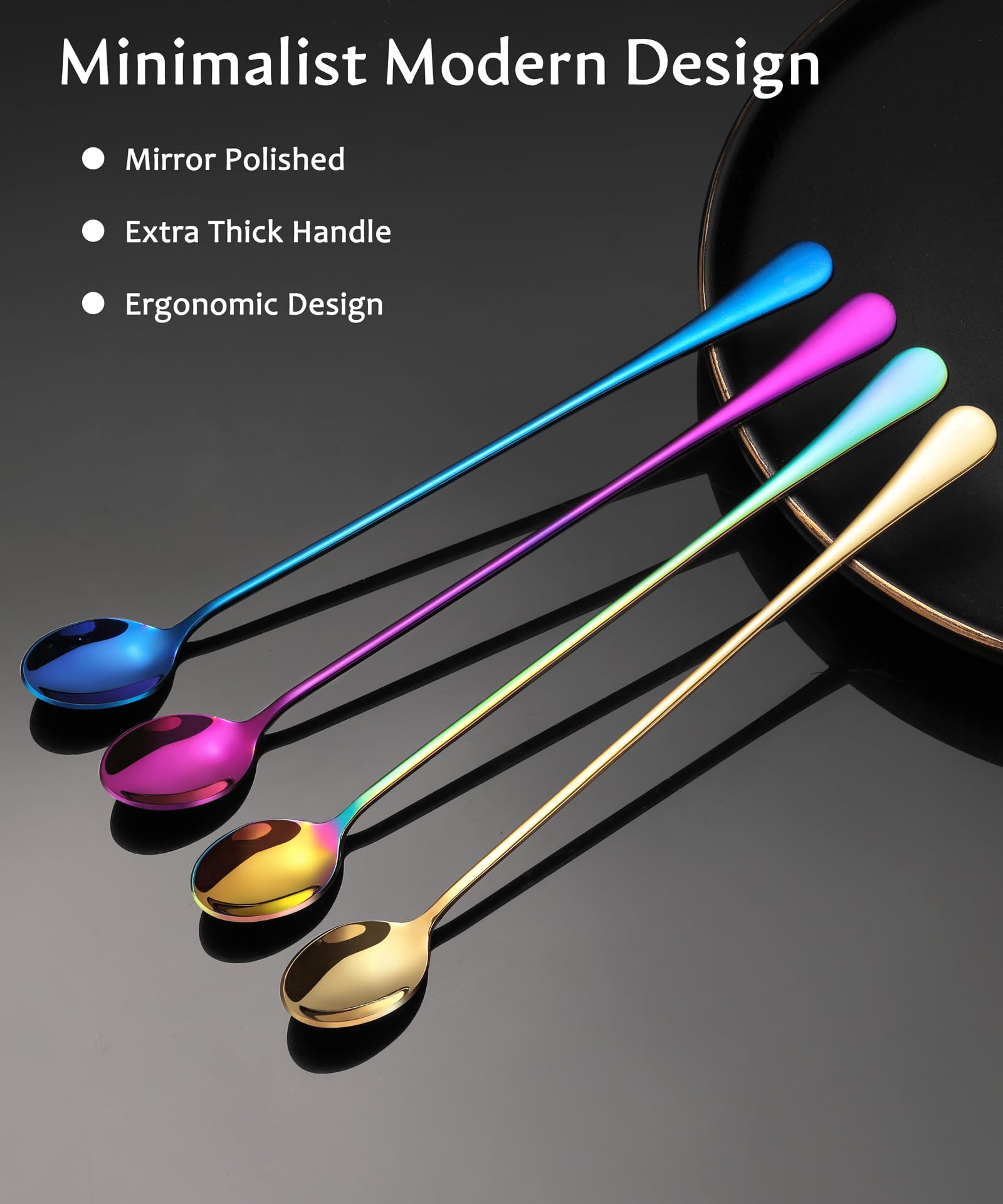 Lovingly Yours 9.5-Inch Long Handle Ice Tea Spoons, Ice Cream Spoons, Iced Teaspoons Long Coffee Spoons, Stainless Steel Stirring Spoons, Set of 4