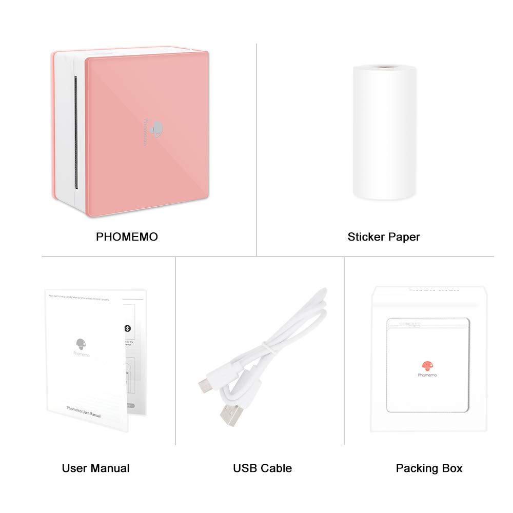 Phomemo-M02 Mini Pocket Printer- Bluetooth Wireless Thermal Portable Photo Printer, for Fun, Retro-Style Photos, Life Assistant, Good Gift, Pink