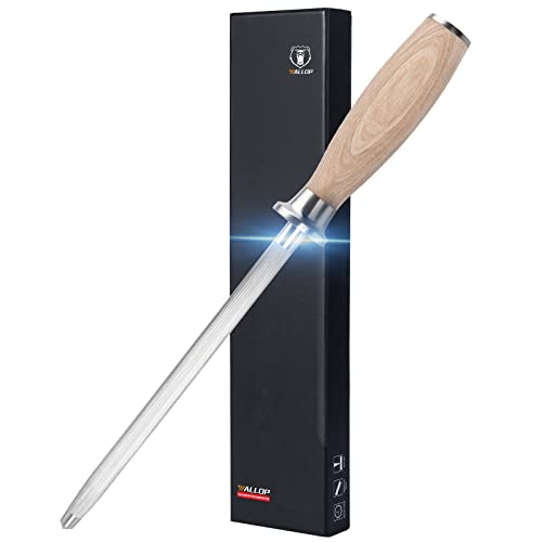 WALLOP Honing Steel - Kitchen Knife Sharpener Rod 8 inch - German HC Stainless Steel Honing Steel for Honing Chef Knife Blades - Natural Pakkawood Handle with Gift Box