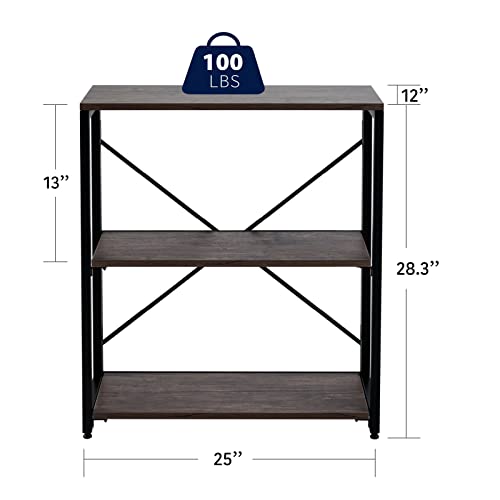 Bookshelf,3-Tier Folding Bookcase,Industrial Book Shelf,Rustic Wood Storage Shelves,Tall Bookshelf,Shelves For Bedroom,Office,Kitchen,Living Room,Study Room,No Assembly Folding Bookshelf,Black