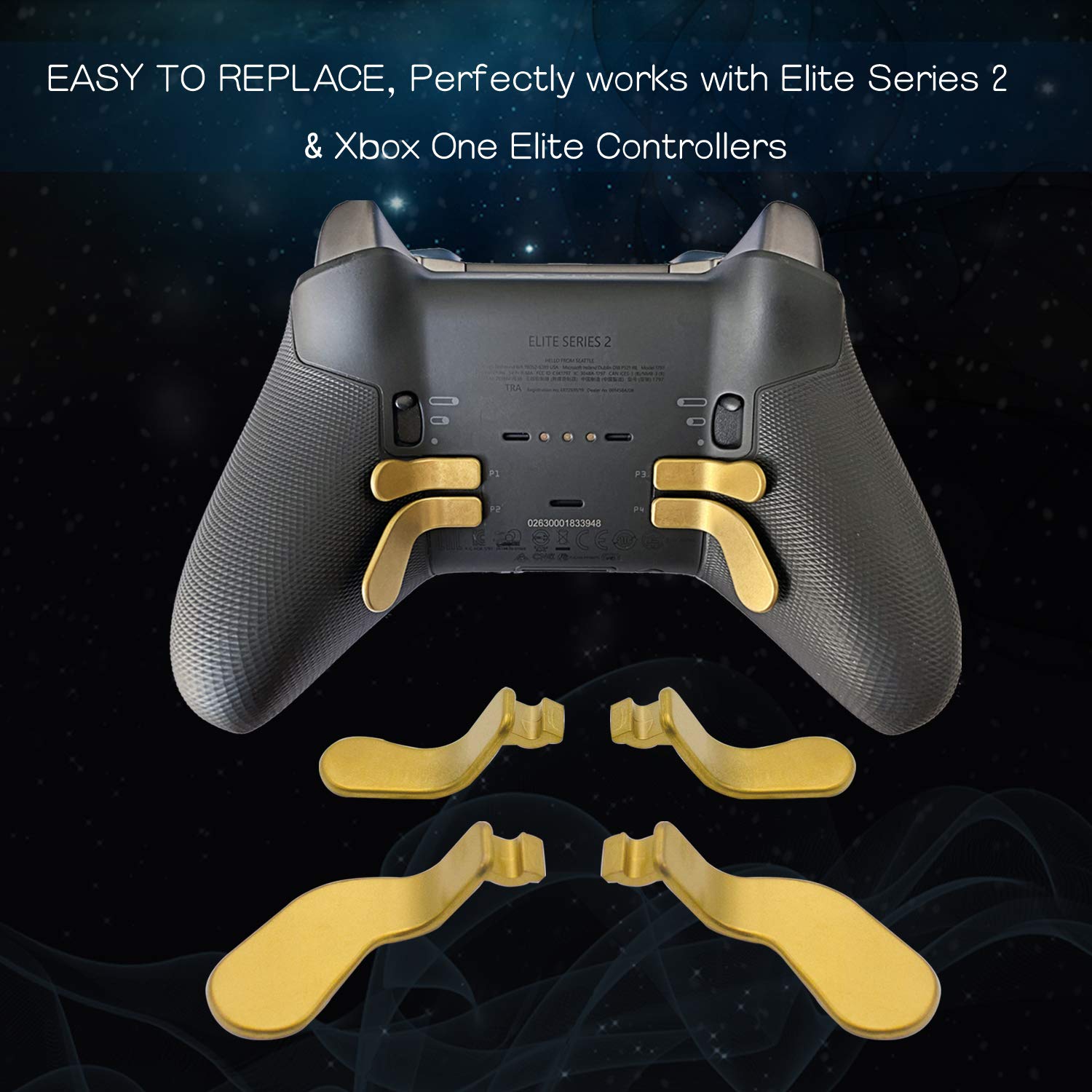 4 pcs Trigger Paddles and 2 Interchangeable D-Pads Metal Stainless Steel Replacement Parts for Elite Series 2 and Xbox one Elite Controllers(Gold)