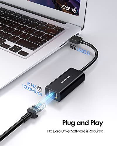 LENTION USB 3.0 Type A to Gigabit Ethernet Adapter, USB A to 1000M RJ45 Wired LAN Network Connector Compatible with Nintendo Switch, Mac OS, Windows, Linux, Stable Driver Certified (CB-HU404GE, Black)