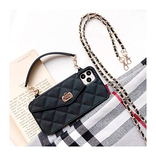 UnnFiko Wallet Case Compatible with iPhone 11, Cute Light Luxury Bag Design, Purse Flip Card Pouch Cover Soft Silicone Case with Handstrap Long Shoulder Strap (Black, iPhone 11)