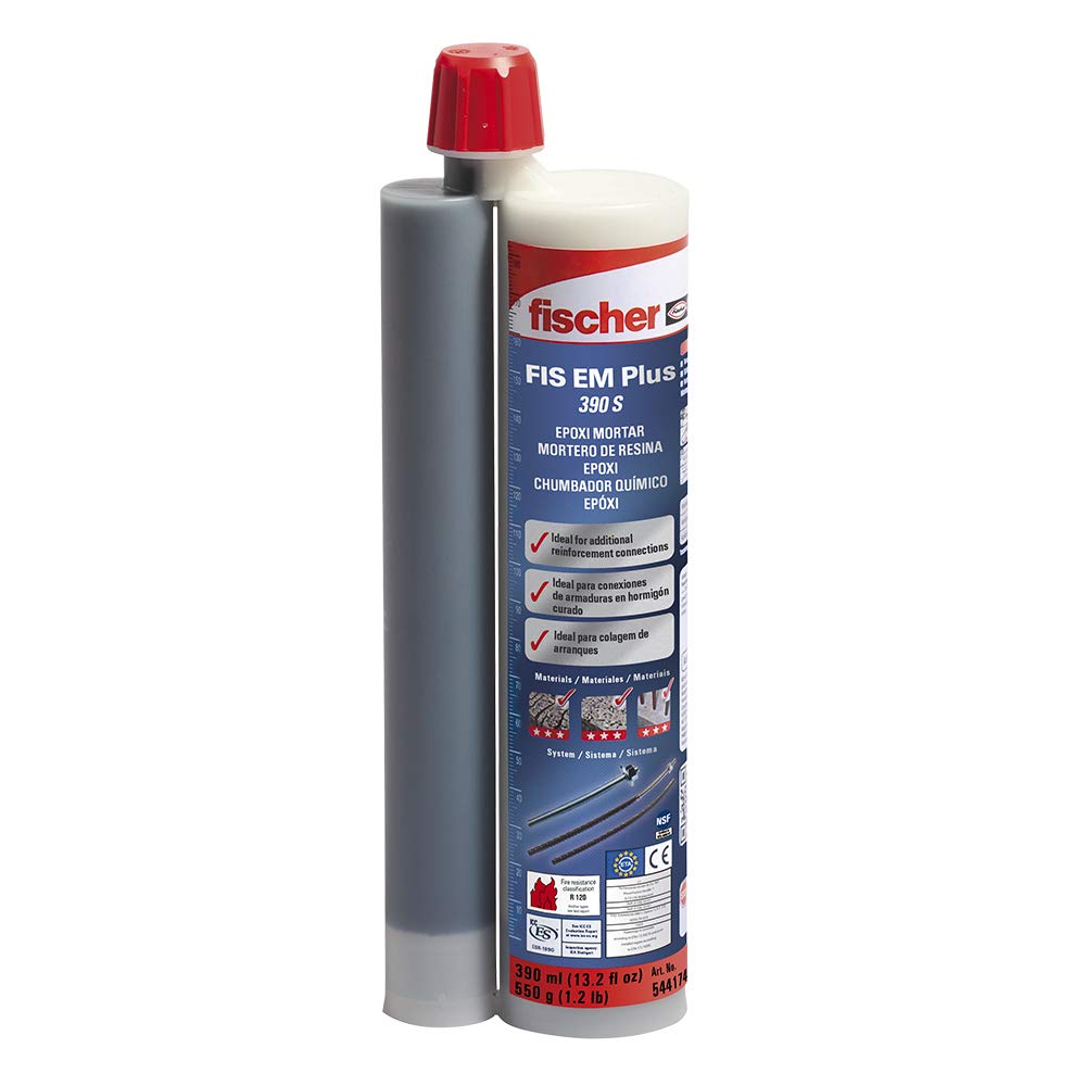 fischer Injection Mortar FIS EM Plus 390ml (13.2 Oz) Chemical Anchoring on Cracked and Uncracked Concrete Strongest Universal Mortar in The Market - Single Piece Pack