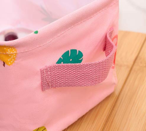 HappyDaily Cotton Linen Desktop Storage Basket, Multifunctional Foldable Household Basket Closet Organizer Toy Container Cosmetic Storage Box (Pink Flamingo)