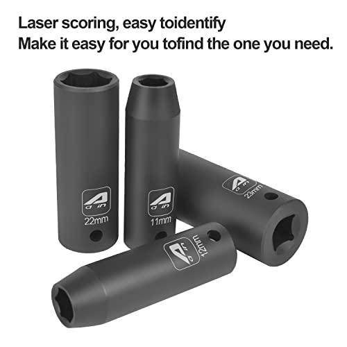 AAIN 15-Piece 1/2 Inch Drive Metric Deep Impact Socket Set,6-Point,10mm to 24mm 1/2 Socket Set, A029