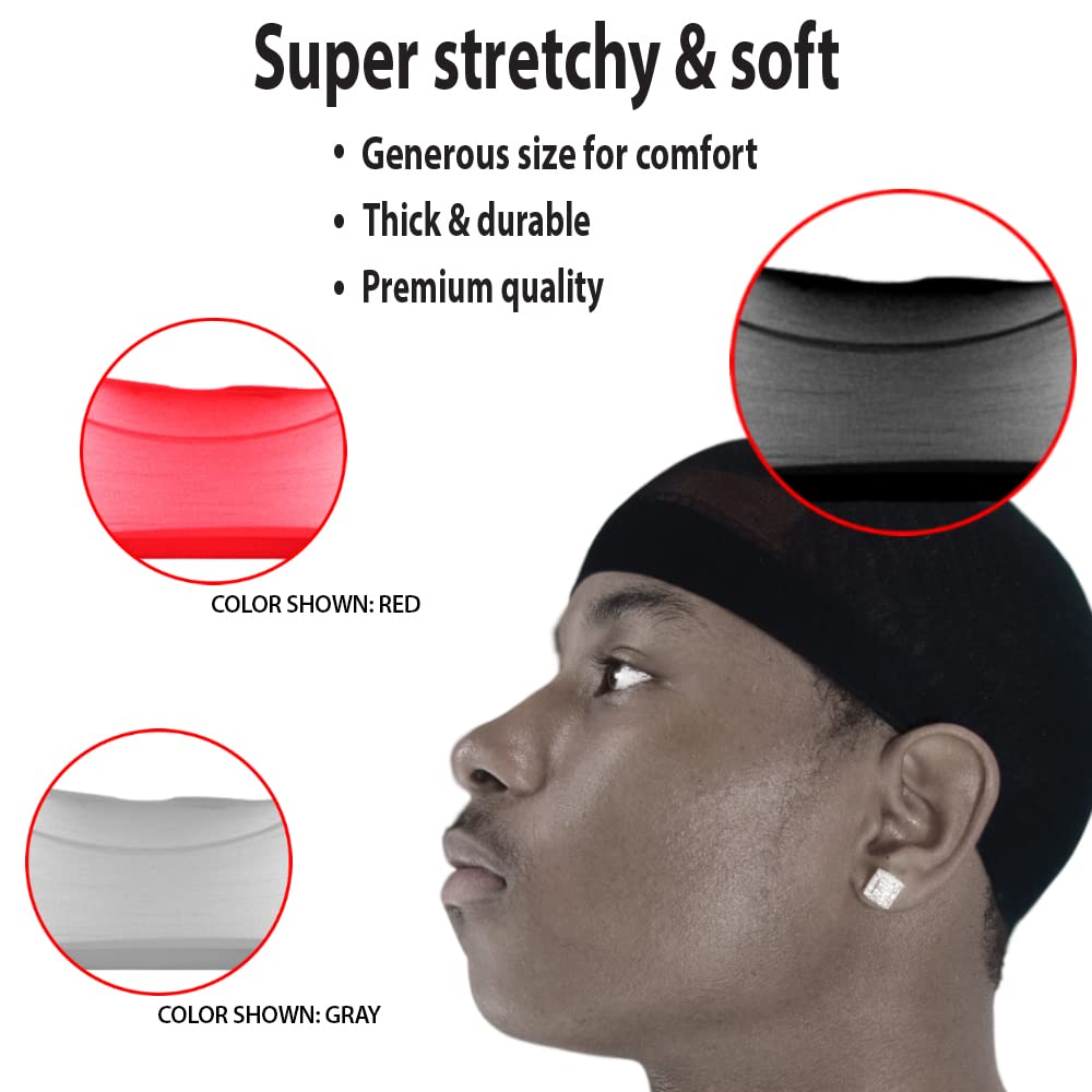 4 Pcs Wave Cap Stocking Caps Stretch Compression Long Lasting Lightweight Comfortable Fit Durable Mens Dome Cap Loc Cap Sleeping Hair Caps Wave Caps for Men (Black - 2 Pack of 2 Pcs)