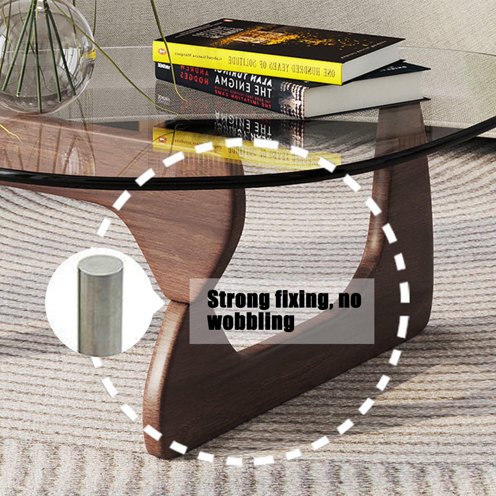 Triangle Coffee Table in Walnut Mid Century Modern Solid Wood Base and Triangle Clear Glass Coffee Table for Living Room Low Minimalist Tea Table Coffee Tables (36 * 25.6 * 16, Black Transparent)