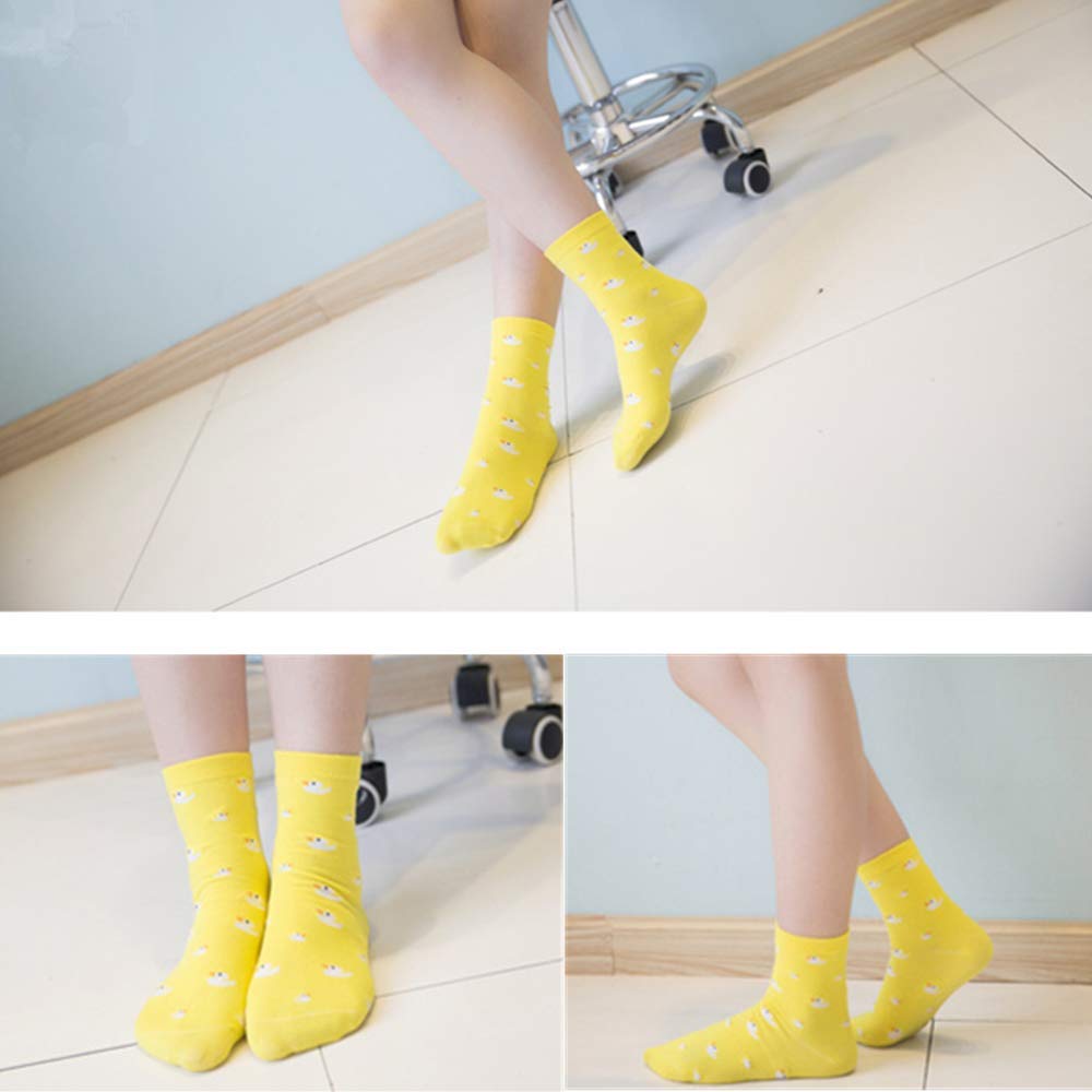 5 Pairs Women Crew Socks Casual Cute Cotton Animal Socks Long Ankle Socks Design for Girls X1-ducks907