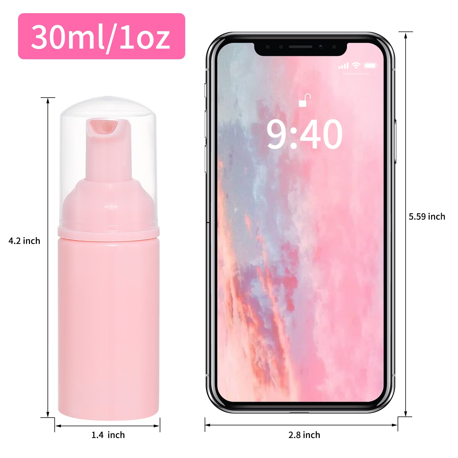 42PCS Refillable Travel Bottles Soap Dispenser Foam Pump Bottle 1oz/30ml for Hand Sanitizer Lash Cleanser Shampoo Liquid (Pink)