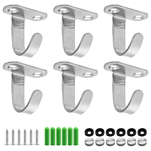 Cionyce 6 PCS Stainless Steel Screws Mount Ceiling Hooks, Brushed Nickel Towel Hook Heavy Duty Robe Clothes Hook, Under-Shelf Coat Hook Hanger for Bathroom Kitchen Cabinet