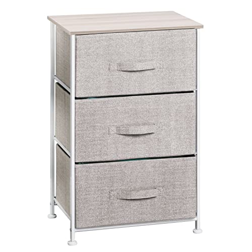 mDesign Steel Top and Frame Storage Dresser Tower Unit with 3 Removable Fabric Drawers for Bedroom, Living Room, or Bathroom - Holds Clothes, Accessories, Lido Collection - Linen/Tan