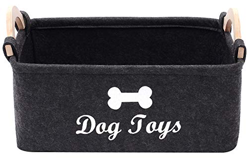 Xbopetda Fiber Soft Felt Dog Storage Basket Bin Organizer - with Wooden Handle - Pet Supplies Storage Basket/Bin Kids Toy Chest Storage Trunk-Dark Grey