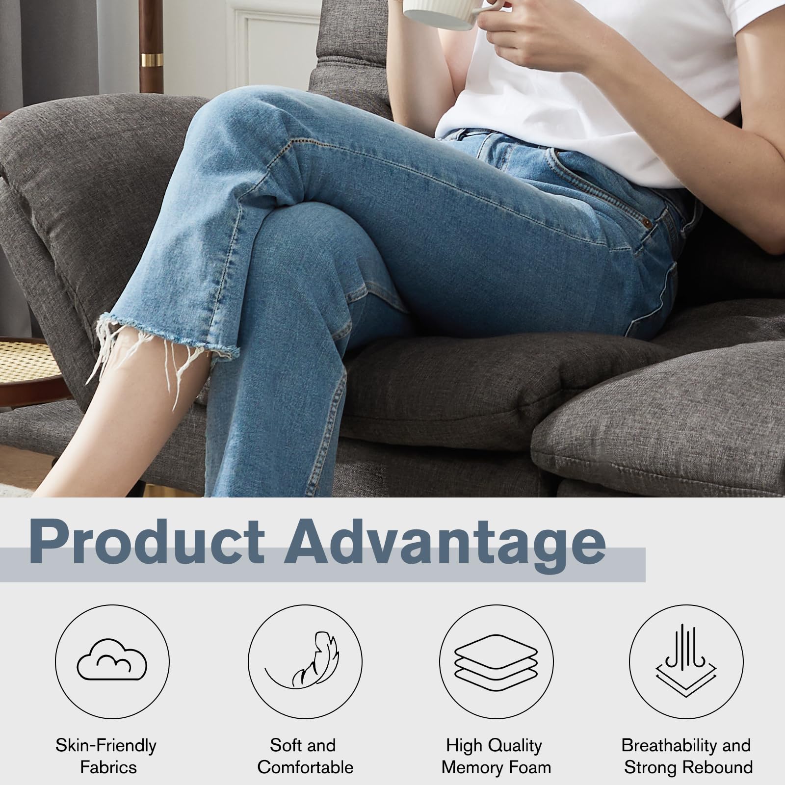 OLIXIS Futon Sofa Bed,Convertible Sofa Bed Couch, Memory Foam Loveseat Sofa,Small Splitback Sofa Sleeper for Office,Living Room,Grey