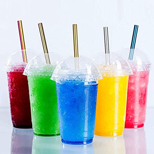 7 Pcs 8.5" Reusable Boba Drinking Straws 304 Stainless Steel Straws Set with 2 Cleaning Brushes Wide Metal Straw for Bubble Tea Milkshakes Smoothie Bar Accessory (Gold)