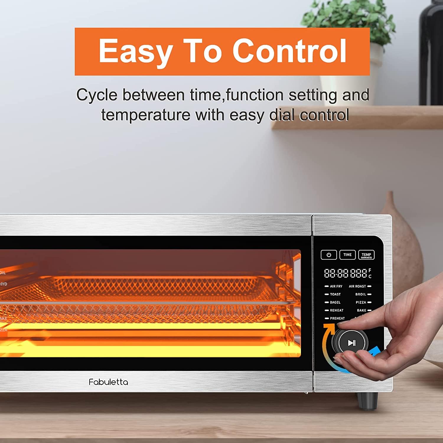 Air Fryer Toaster Oven Combo, Fabuletta 10-in-1 Toaster Ovens Countertop 1800W, 100-450°F Temperature Control,Flip Up & Away Capability for Storage Space, Enamel Baking Pan Easy Clean with Recipe Book