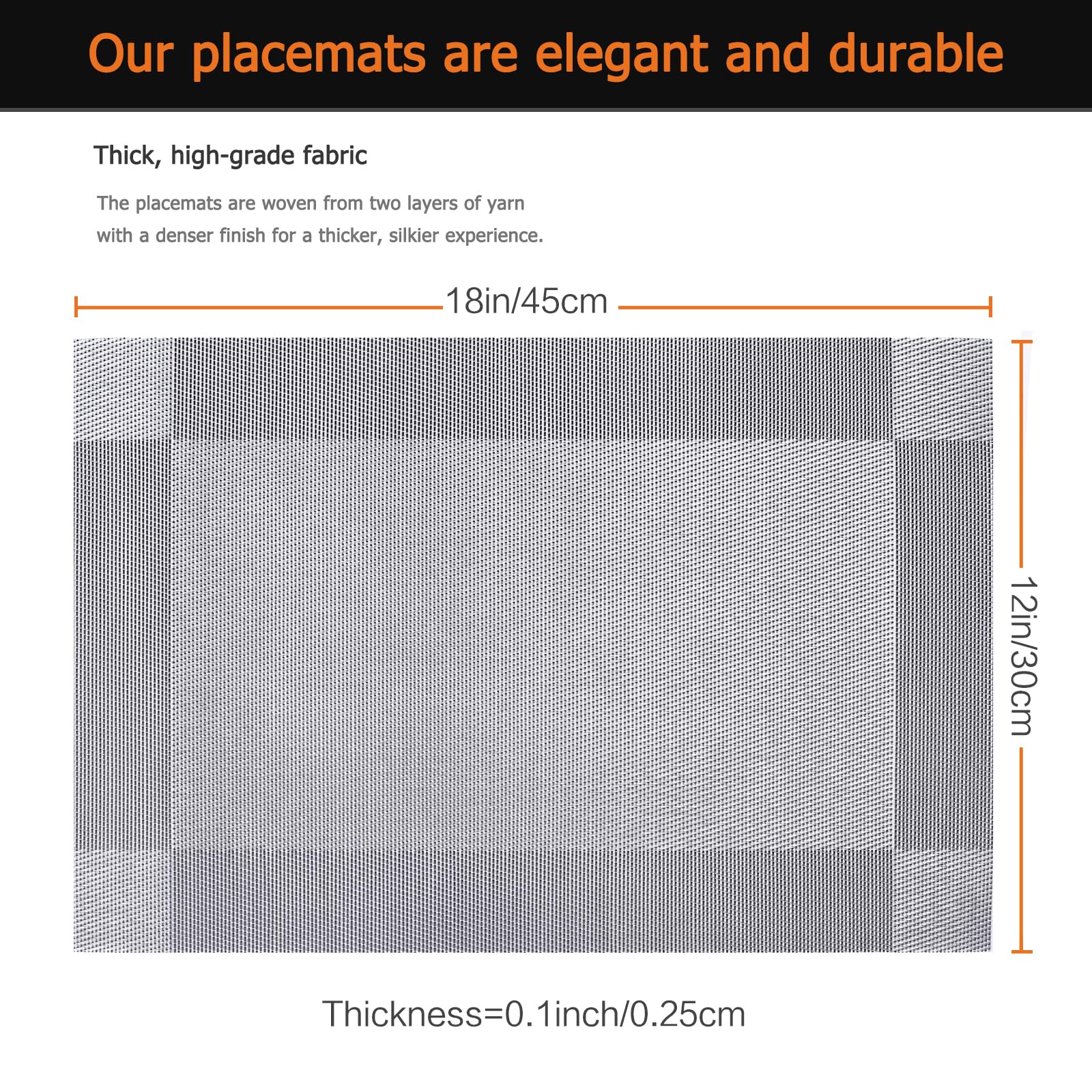 Uolr Table Mats Set of 6 Grey Washable& Wipeable Plastic Placemats for Kitchen Indoor Outdoor Heat Resistant Non Slip Woven Vinyl Table Placemats Protect Dining Table Silver Place mats (Grey)