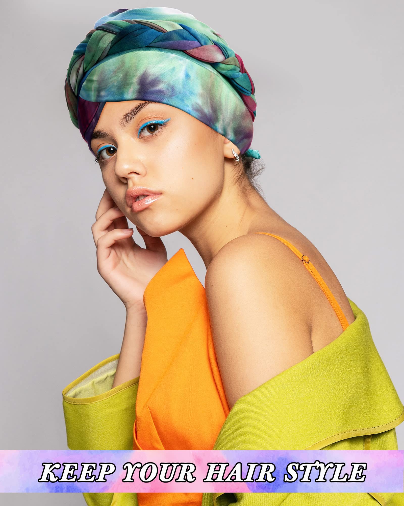 4 Pieces African Women Turban Cap Head Wraps Beaded Headscarf Beanie Wrap