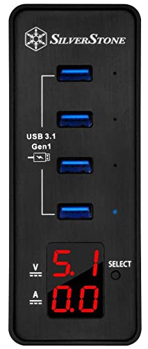 Silverstone SST-EP03 v2.0 - 4-Port USB 3.0 Data Hub, Display, OVP, OCP, Aluminum, multinational Charging Adapter