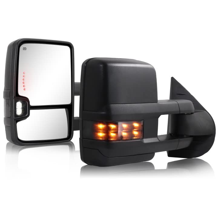 Towing Mirror for Silverado Sierra - 2007-2013 Chevy Silverado 1500 GMC Sierra 2014 2500HD 3500HD Tow Mirror with Side Mirror Power Adjusted Heated Glass Turn Signal Backup Light