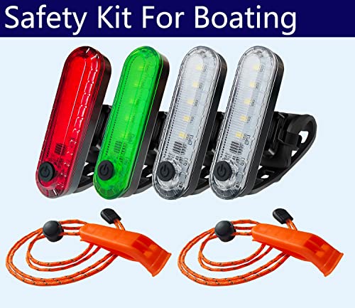 Amzonly LED Navigation Lights Kit for Boat Kayak, Stern Lights Battery operated, 4Pack Rechargeable LED Lights for Night Kayaking, Bike Tail Light, 4 Light Mode Options, 2pcs Safety Whistle included